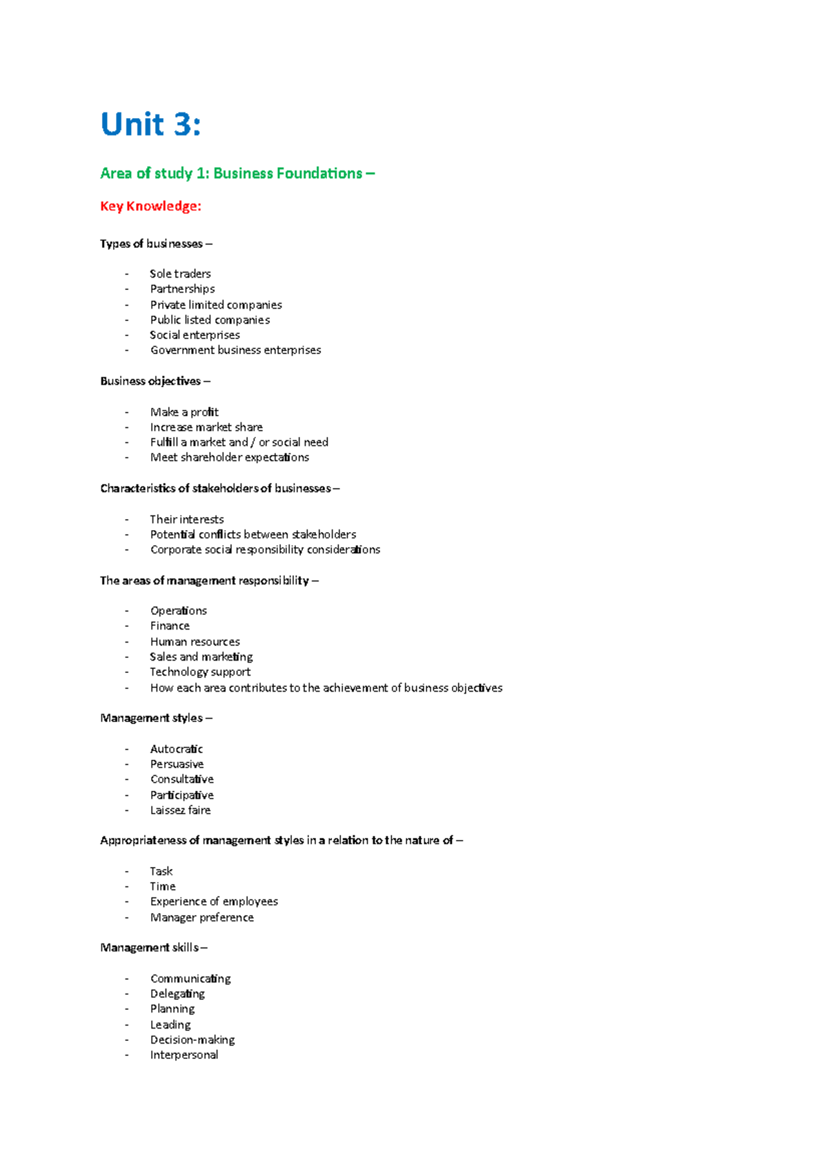 Unit 3 AOS1 - bus man unit 3 aos1 notes - Unit 3: Area of study 1 ...