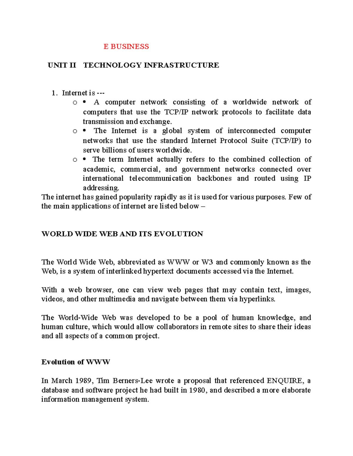 E Business unit 2 - E BUSINESS UNIT II TECHNOLOGY INFRASTRUCTURE ...
