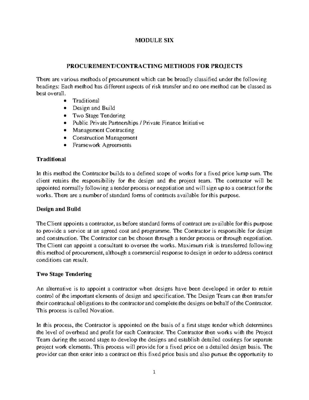 Module 6 - Engineering ethics - MODULE SIX PROCUREMENT/CONTRACTING ...
