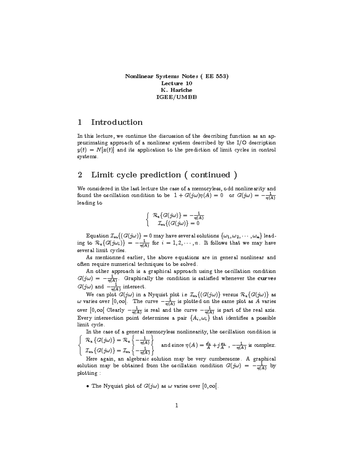 Stability of limit cycle and its prediction - Nonlinear Systems Notes ...