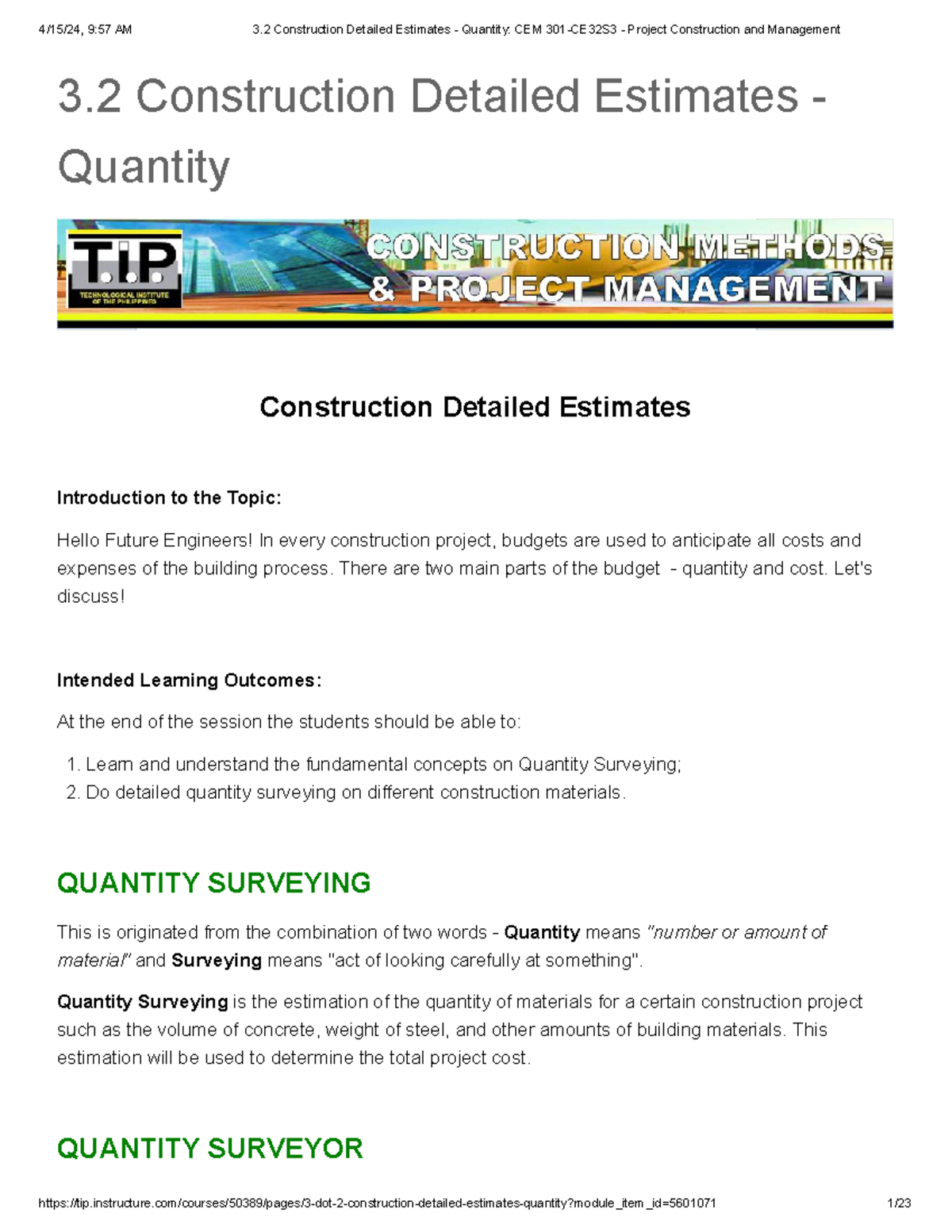 Construction Detailed Estimates - There are two main parts of the ...