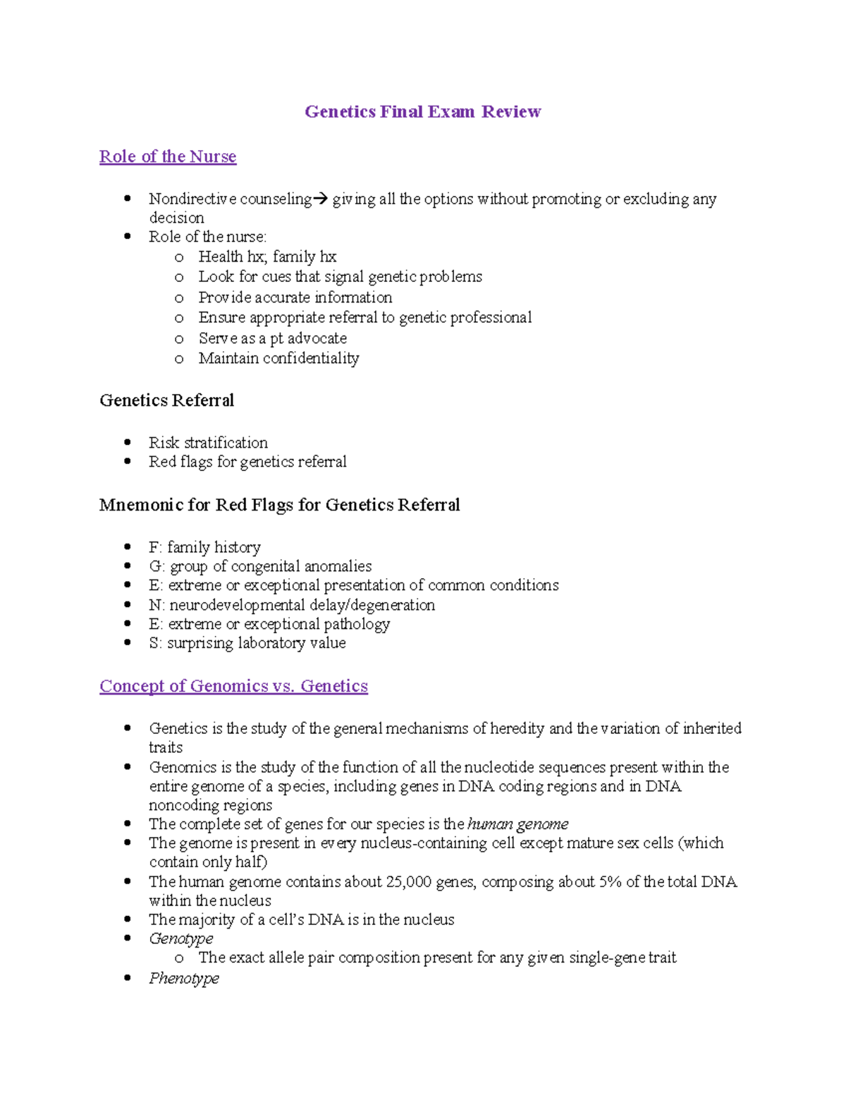 Genetics Final Exam Review - Genetics Genetics is the study of the ...