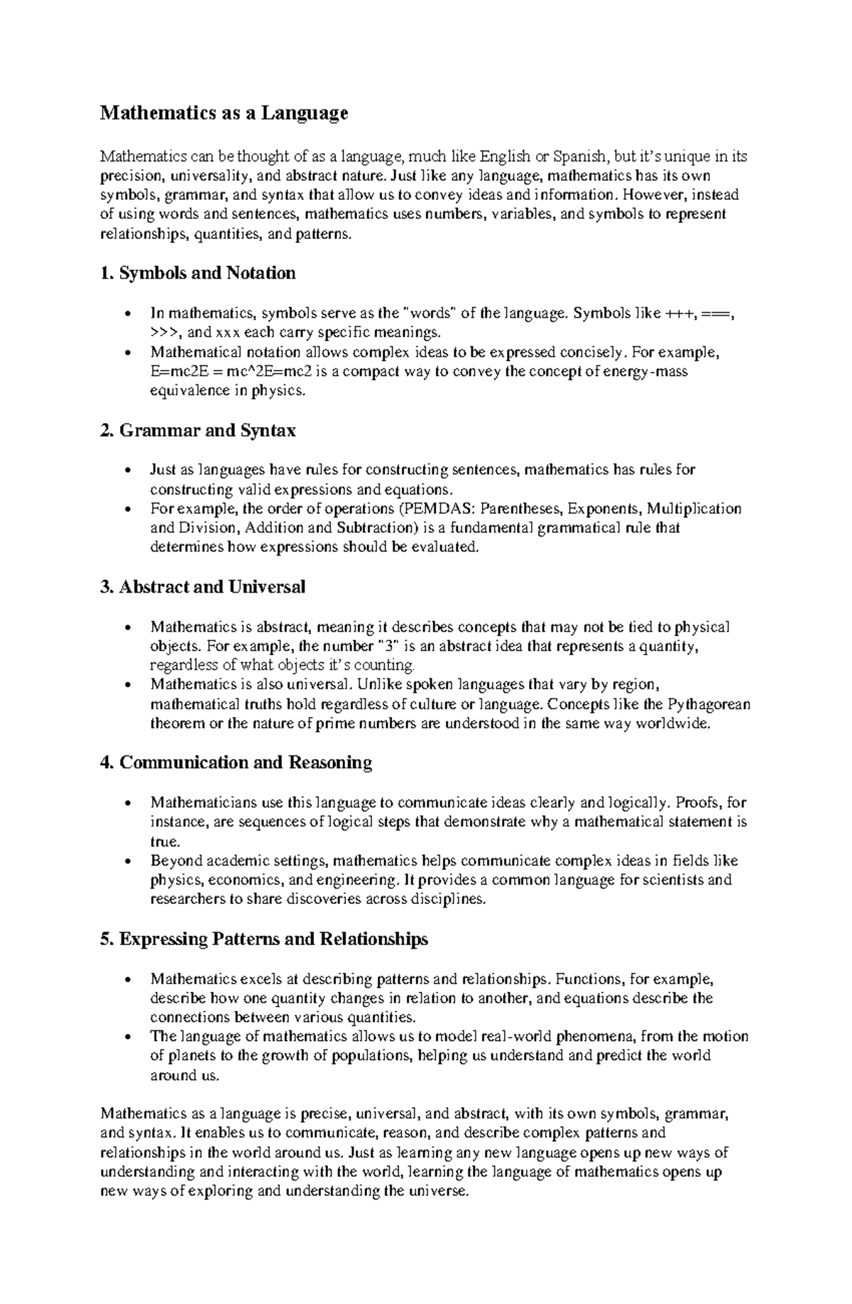 Mathematics as a Language - Mathematics as a Language Mathematics can ...