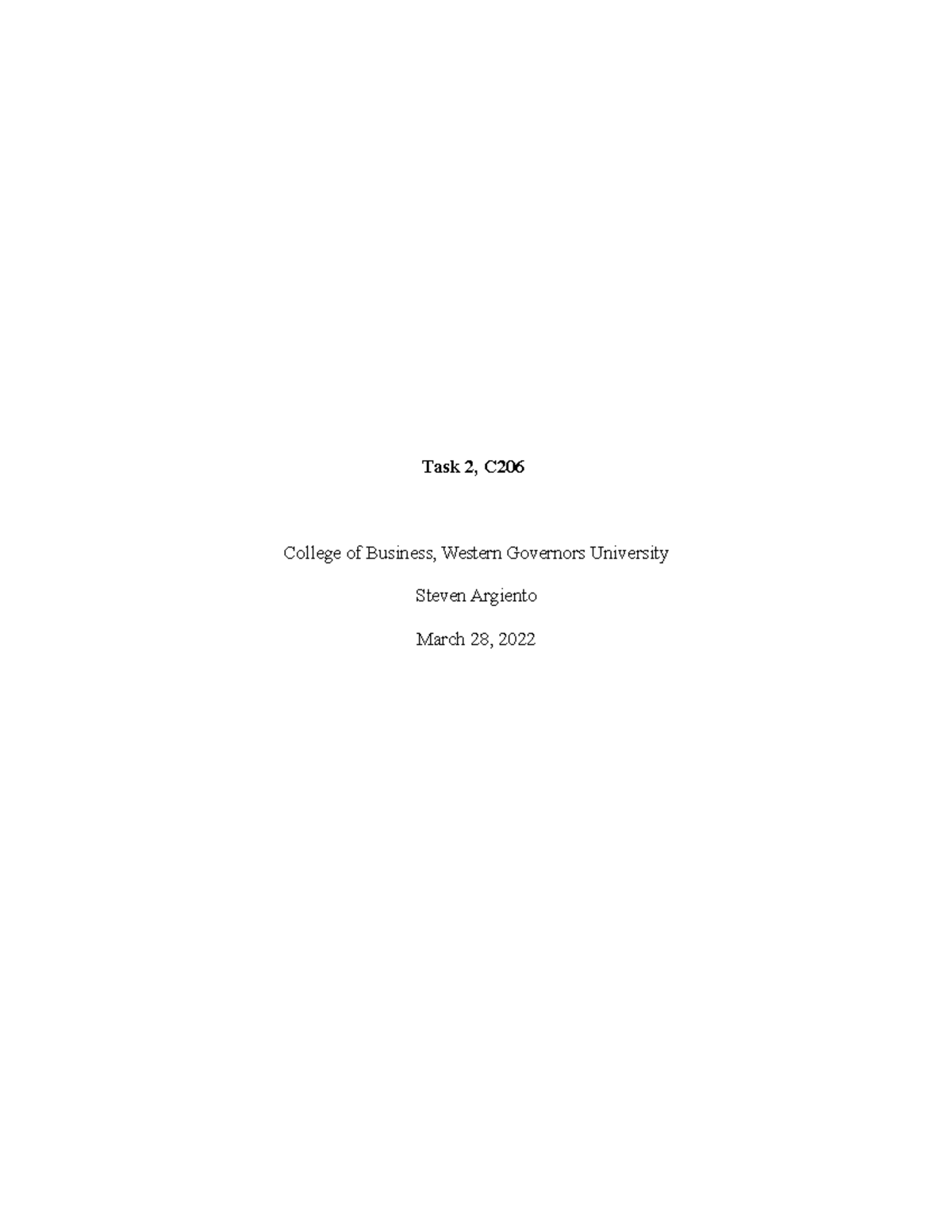 C206 Task2e - passed on first attempt - Task 2, C College of Business ...