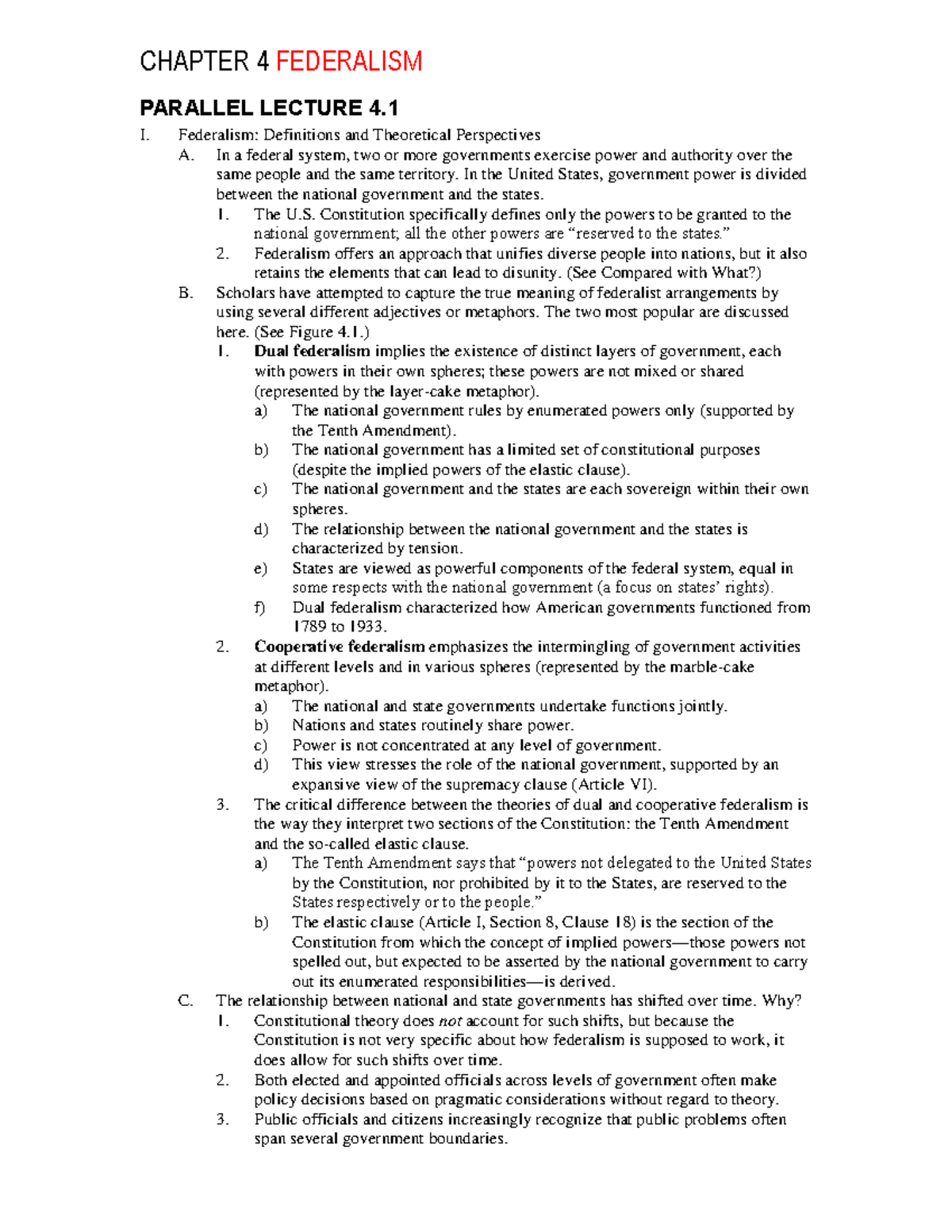 Ch04 Federalism - Political Thinking - CHAPTER 4 FEDERALISM PARALLEL ...