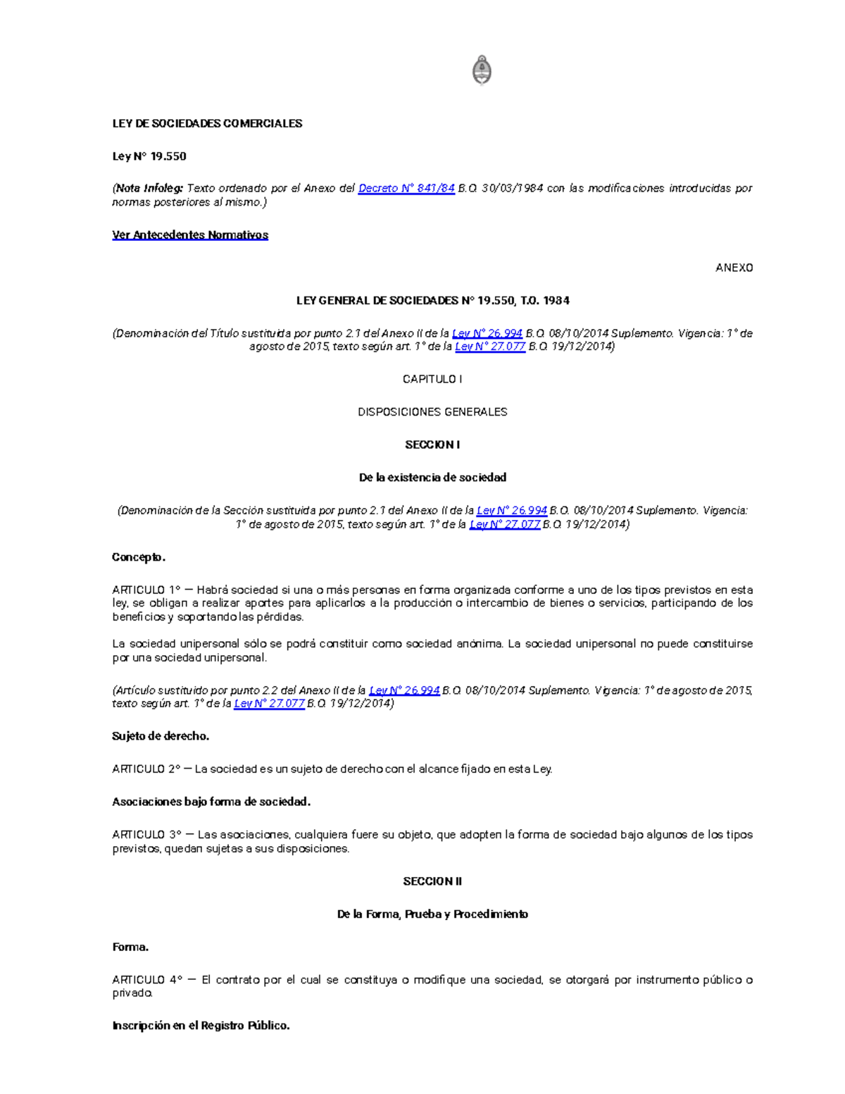 Ley 19550 - ley complementaria para aprobar - LEY DE SOCIEDADES ...