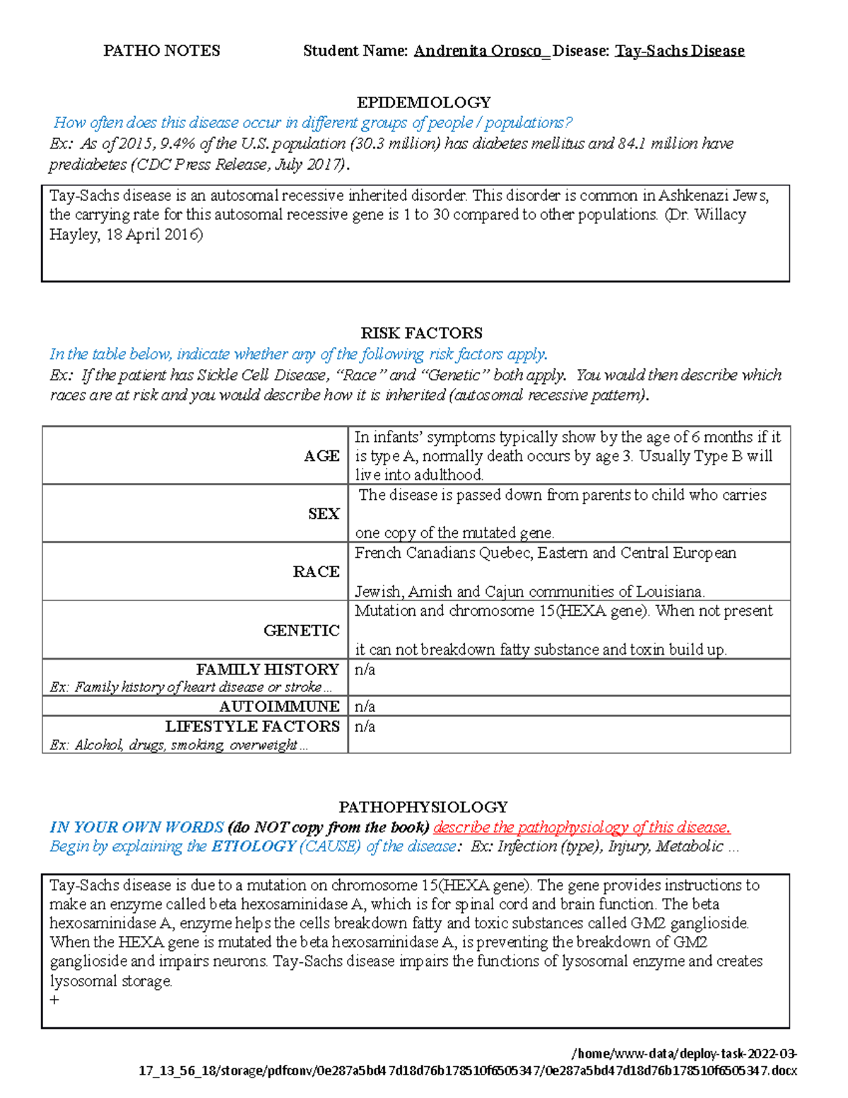 Patho Notes - upd2019 Table-1-1 Tay-Sachs Disease - PATHO NOTES Student ...
