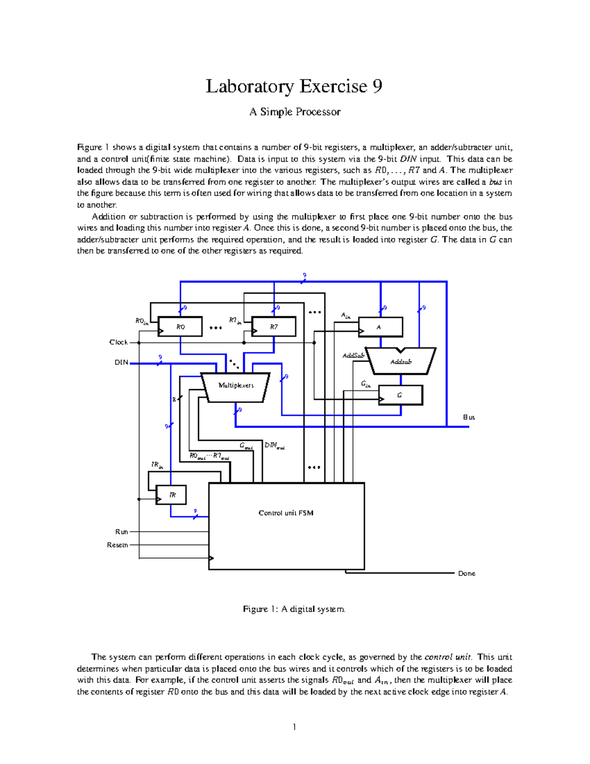 Lab9 VHDL - lab 9 solutions - Laboratory Exercise 9 A Simple Processor Figure 1 shows a digital ...