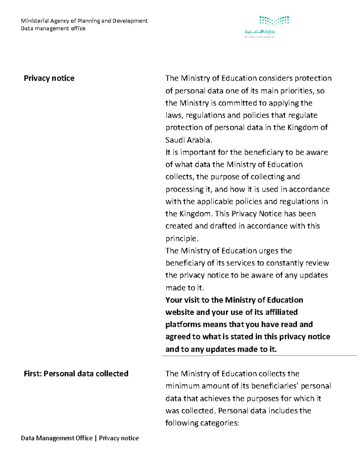 Privacy English - Data management office Privacy notice The Ministry of ...