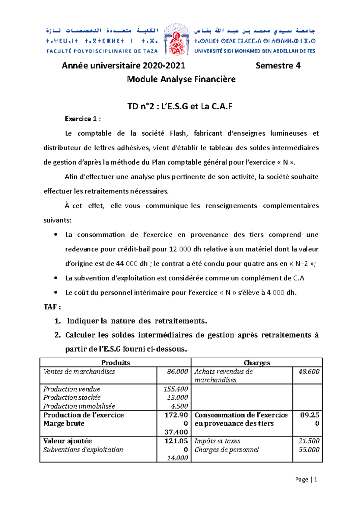 Séance 7 Analyse financier TD2 - Année universitaire 2020-2021 Semestre ...