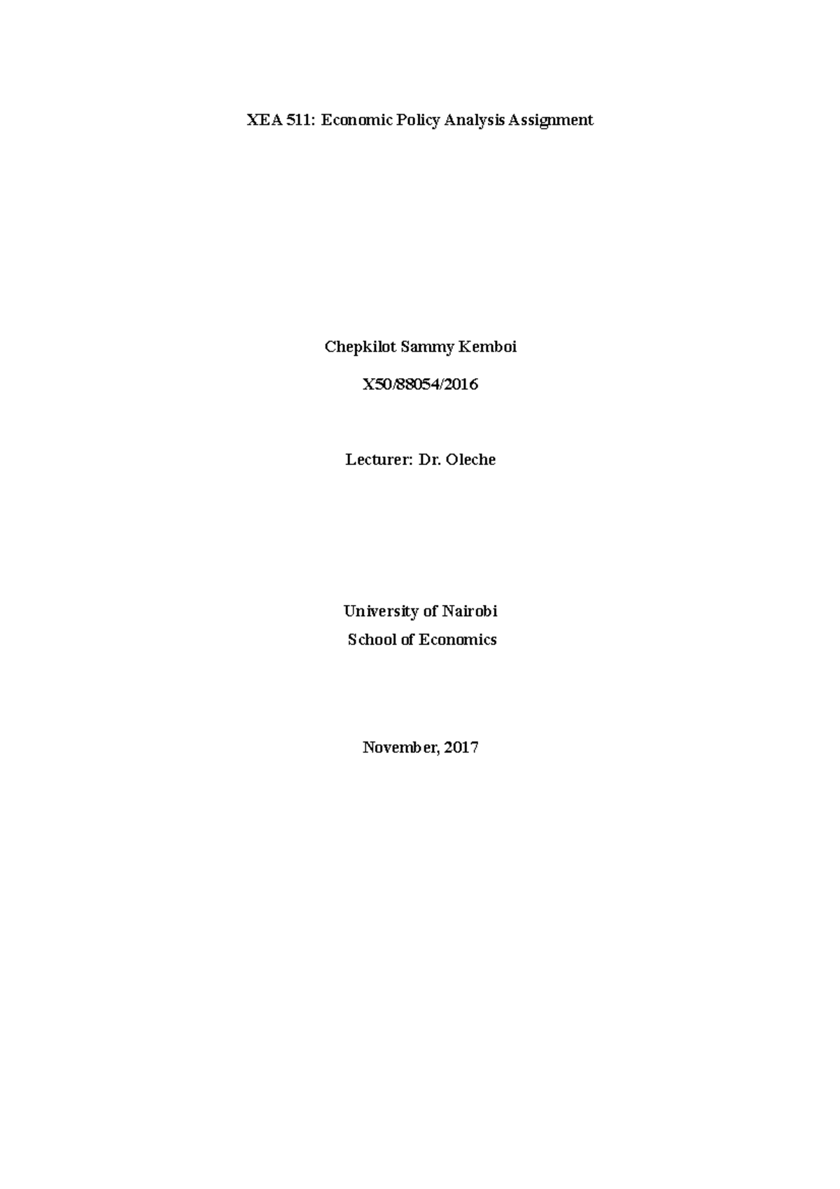 EPA Assignment-4th Nov 2017 - XEA 511: Economic Policy Analysis ...