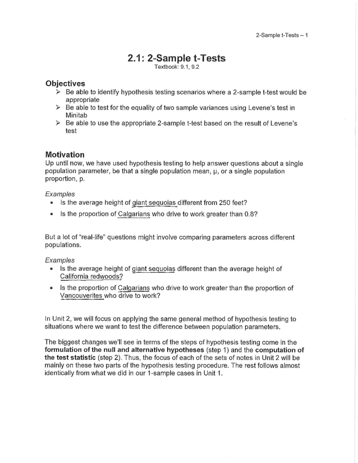 Unit 2 Notes [ Completed] - 1 2: Textbook: 9, 9 Objectives Be able to ...