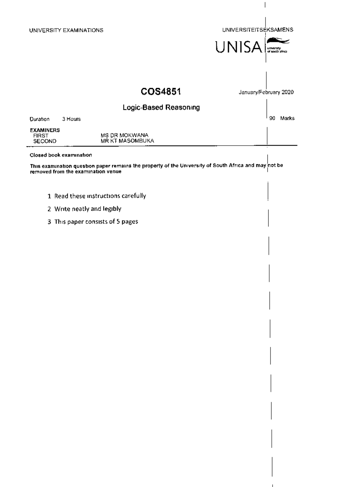 COS4851 2020 1 E 1 - Exam past paper - COS4851 - Studocu