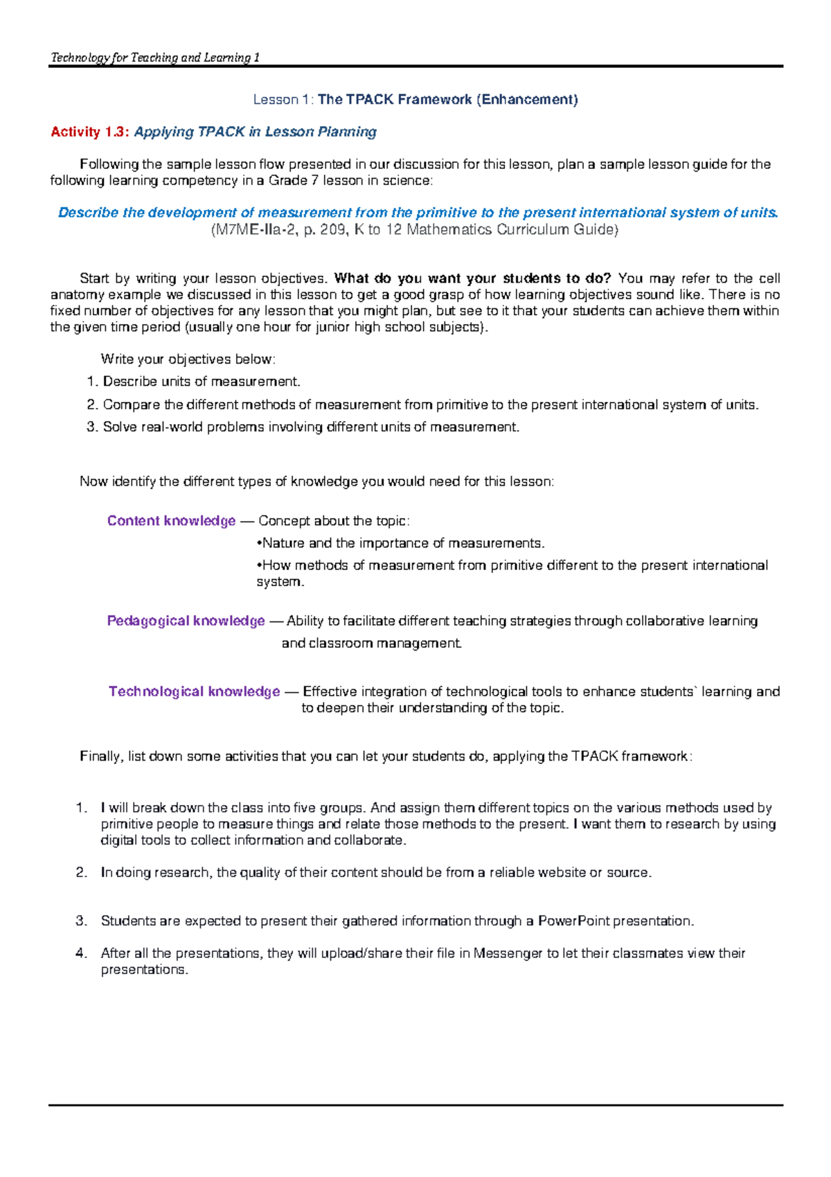 Lesson 1 Tpack Framework In Lesson Planning Technology For Teaching lesson-1-tpack-framework-in-lesson-planning-technology-for-teaching