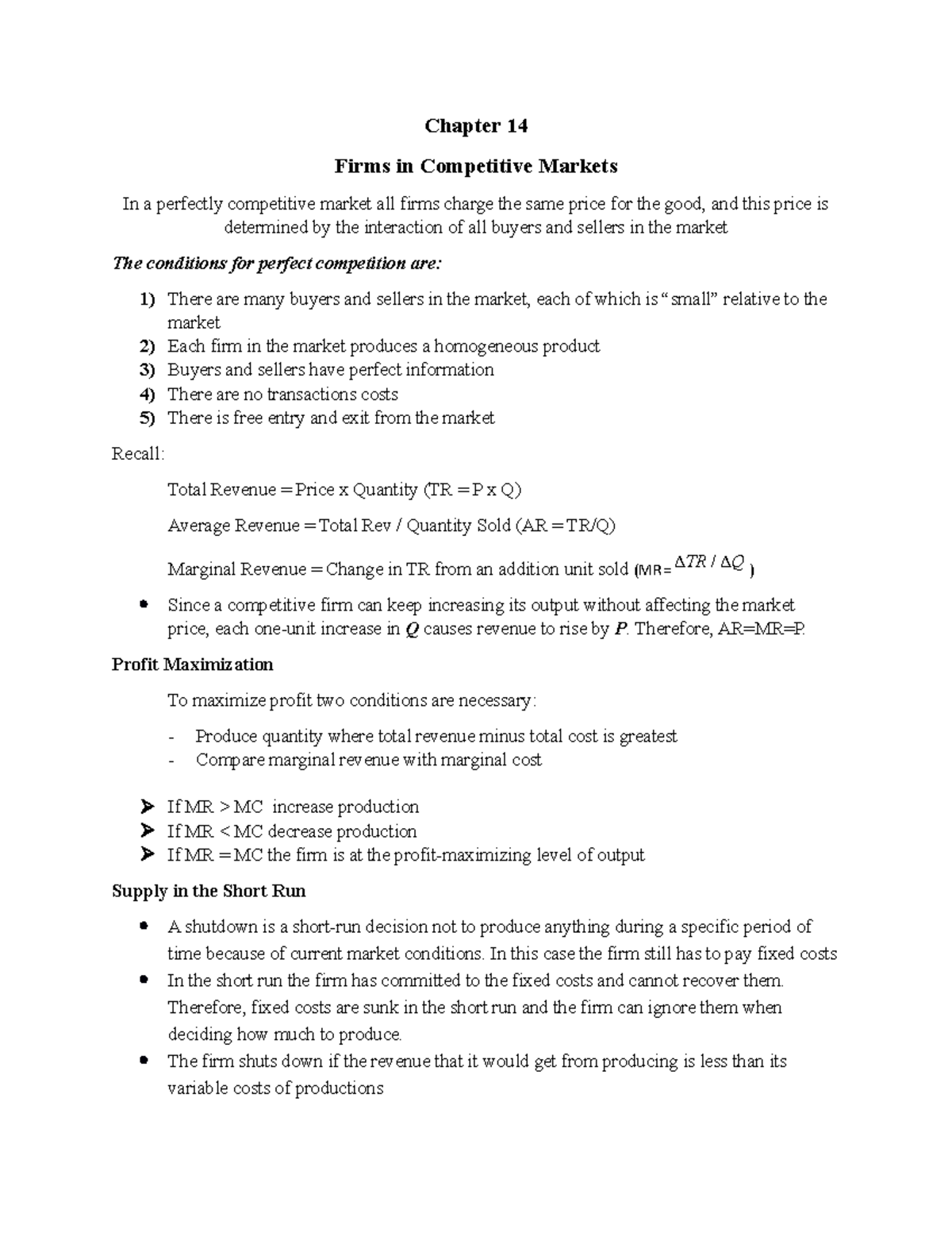 Chapter 14 Firms in Competitive Markets - Chapter 14 Firms in ...