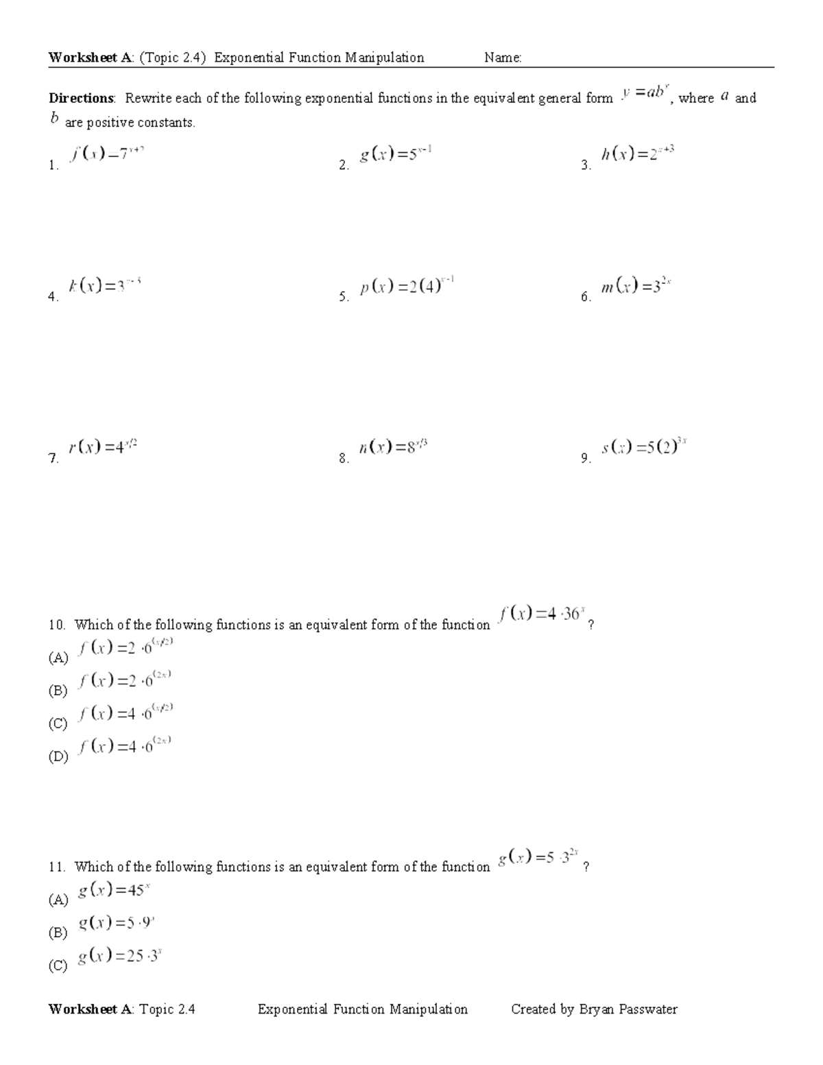Worksheet+A+Topic+2 - Worksheet A - Worksheet A: (Topic 2) Exponential ...