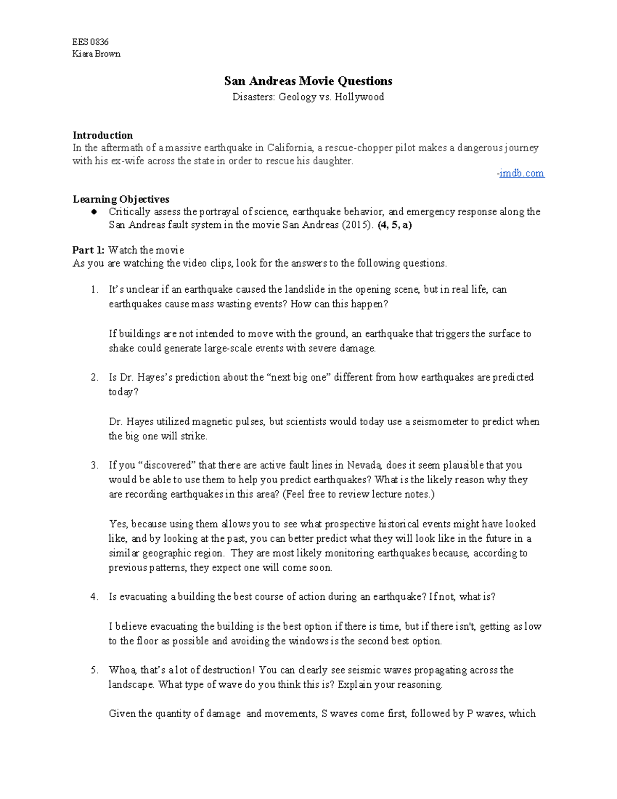 MQ San Andreas - homework - EES 0836 Kiara Brown San Andreas Movie ...