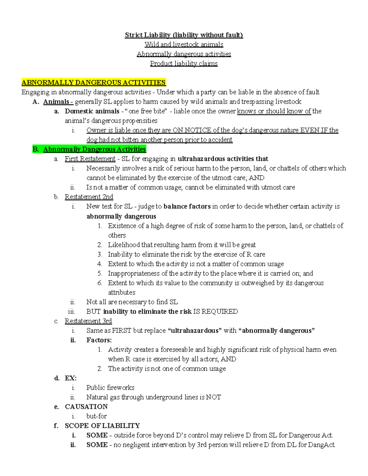 Torts - strict liability - Strict Liability (liability without fault ...