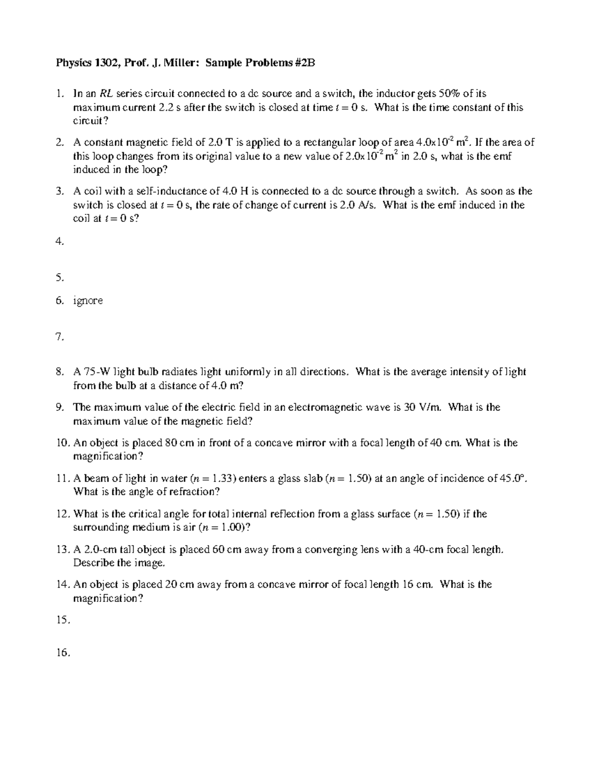 1302 Sample Problems 2B - Physics 13 02 , Prof. J. Miller: Sample ...