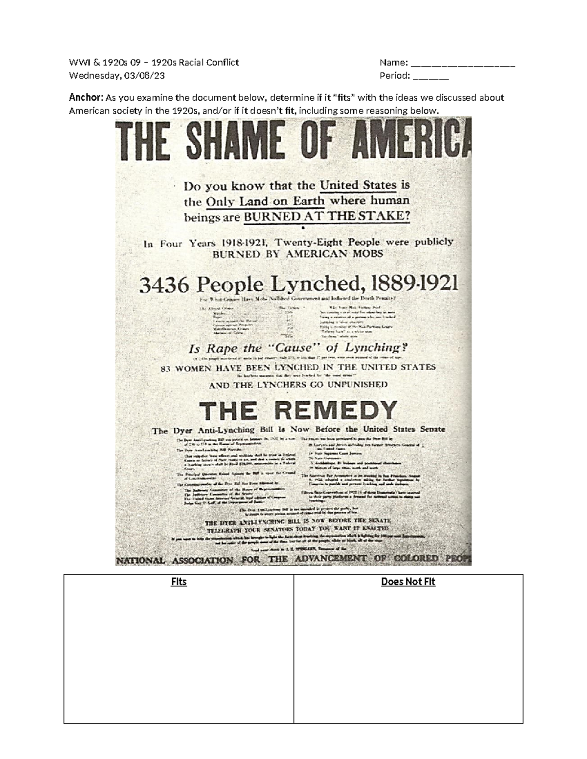 WWI and 1920s 10 - Racial Conflict - WWI & 1920s 09 – 1920s Racial ...