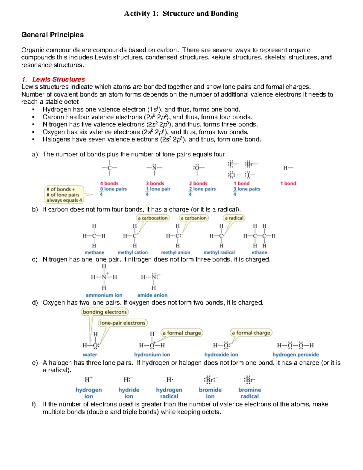 Activity 1 - Structure and Bonding Lab & Answers - Activity 1 ...