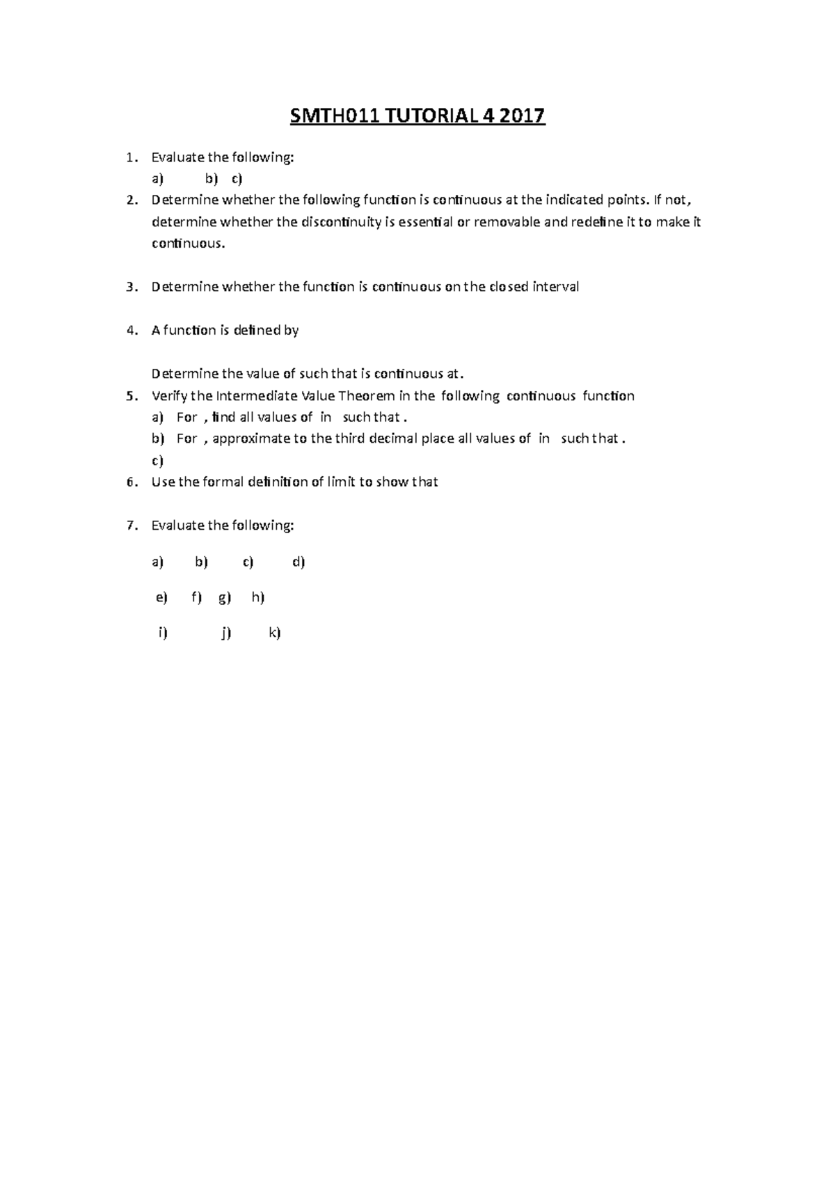 SMTH011 Tutorial 4 2017 - SMTH011 TUTORIAL 4 2017 Evaluate the ...