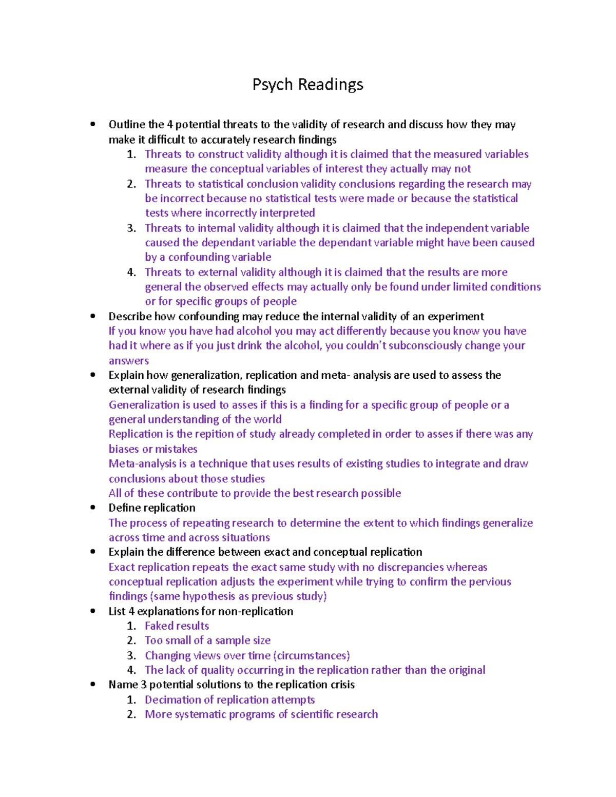 Psych Readings - Psych Readings Outline the 4 potential threats to the ...