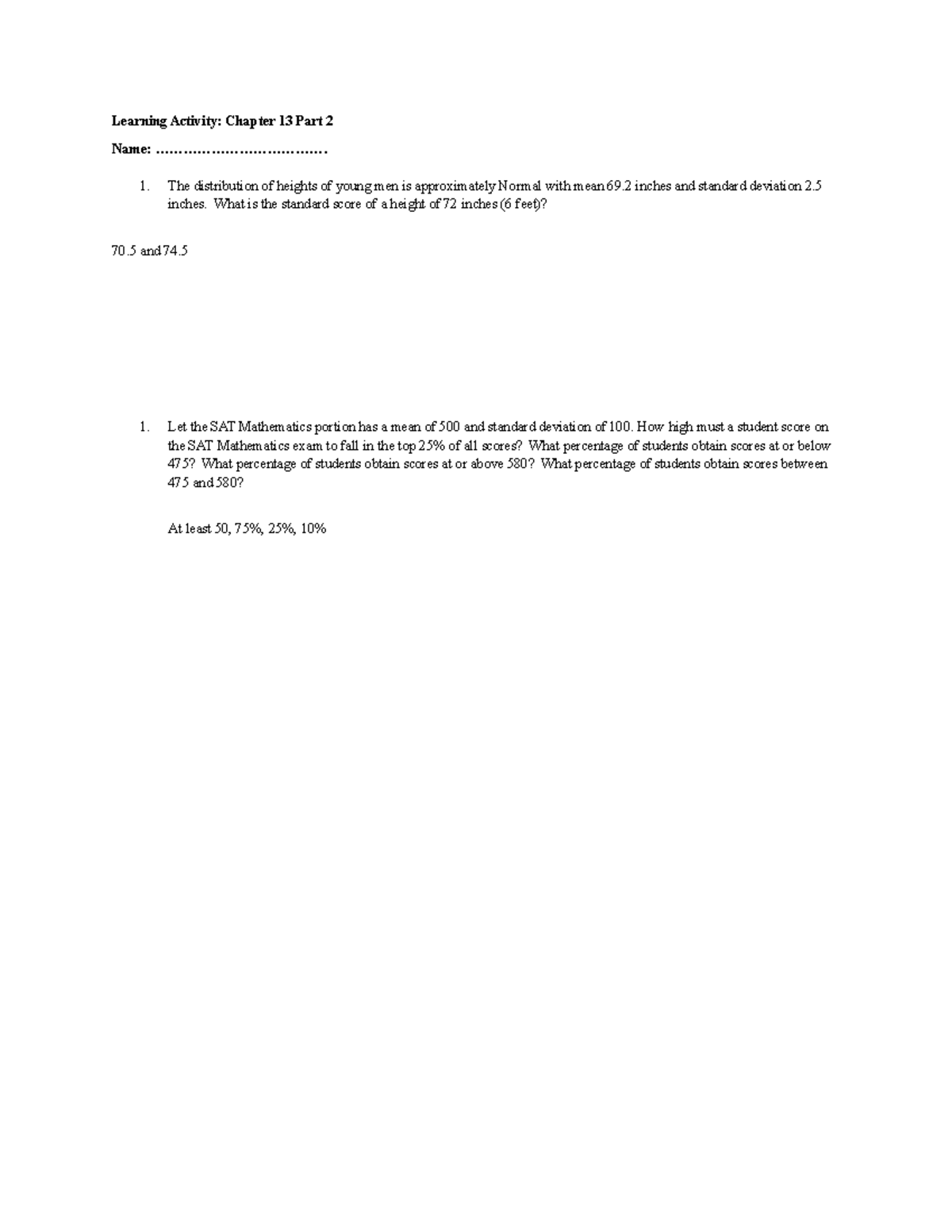 Learning Activity Chapter 13 Part 2 - Learning Activity: Chapter 13 ...