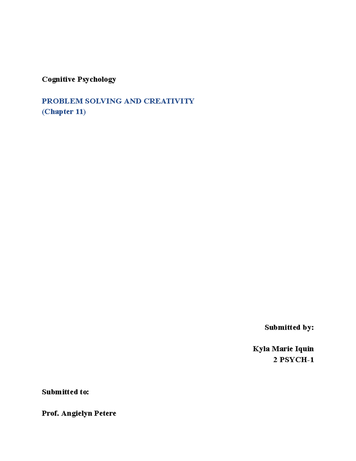 Cognitive Psychology Chapter 11-12 Digestion - Cognitive Psychology ...