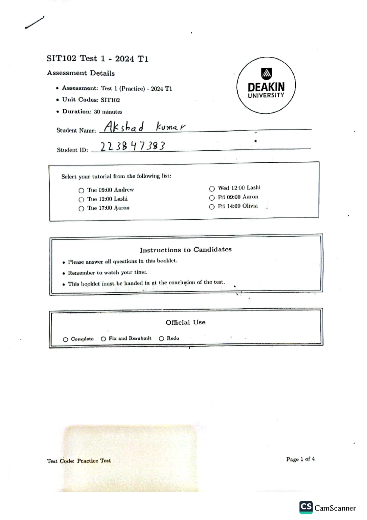 P5 - Assignment module 5. - SIT102 Test 1 2024 T1 Assessment Details ...