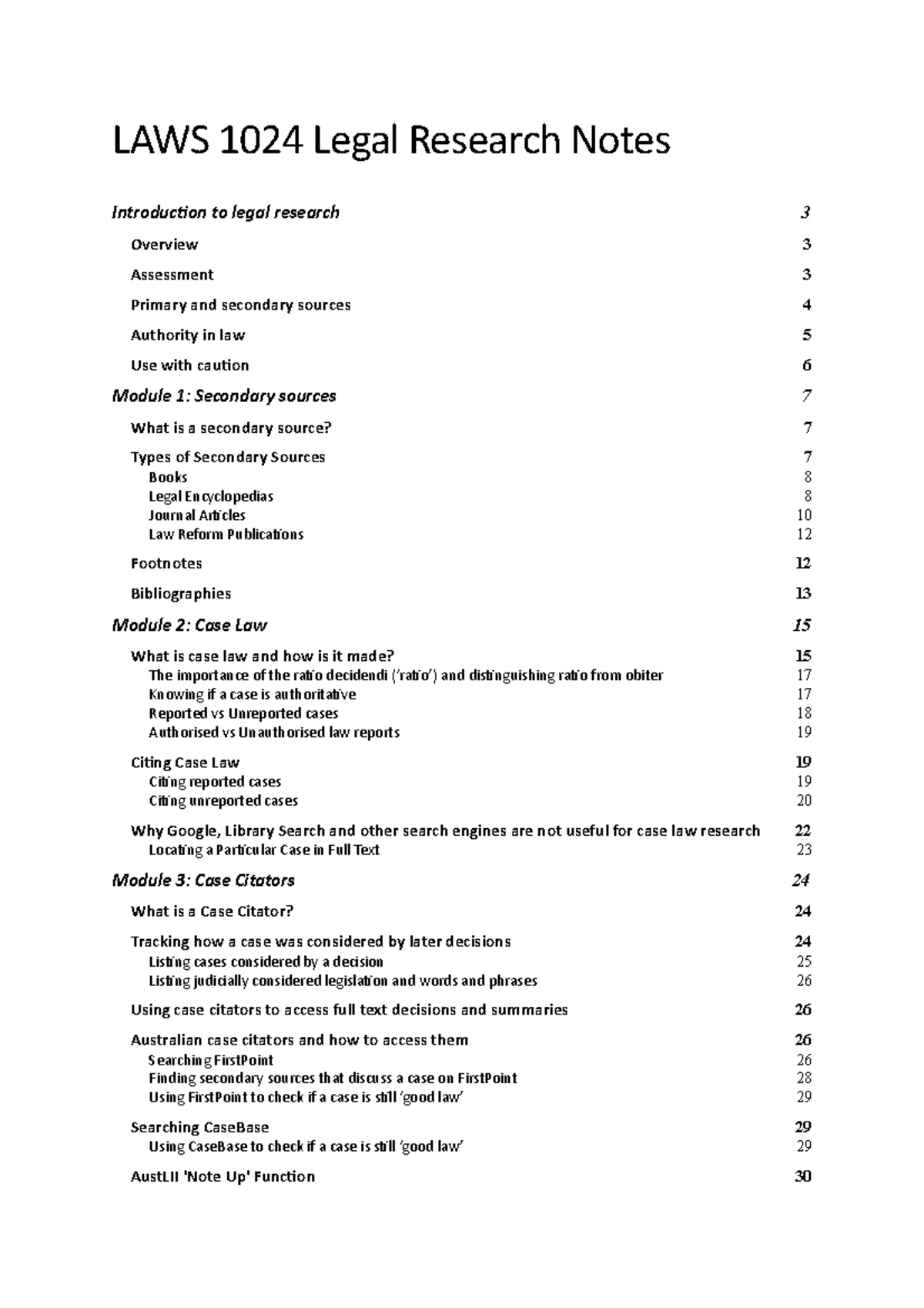 LAWS 1024 Legal Research Notes - LAWS 1024 Legal Research Notes ...