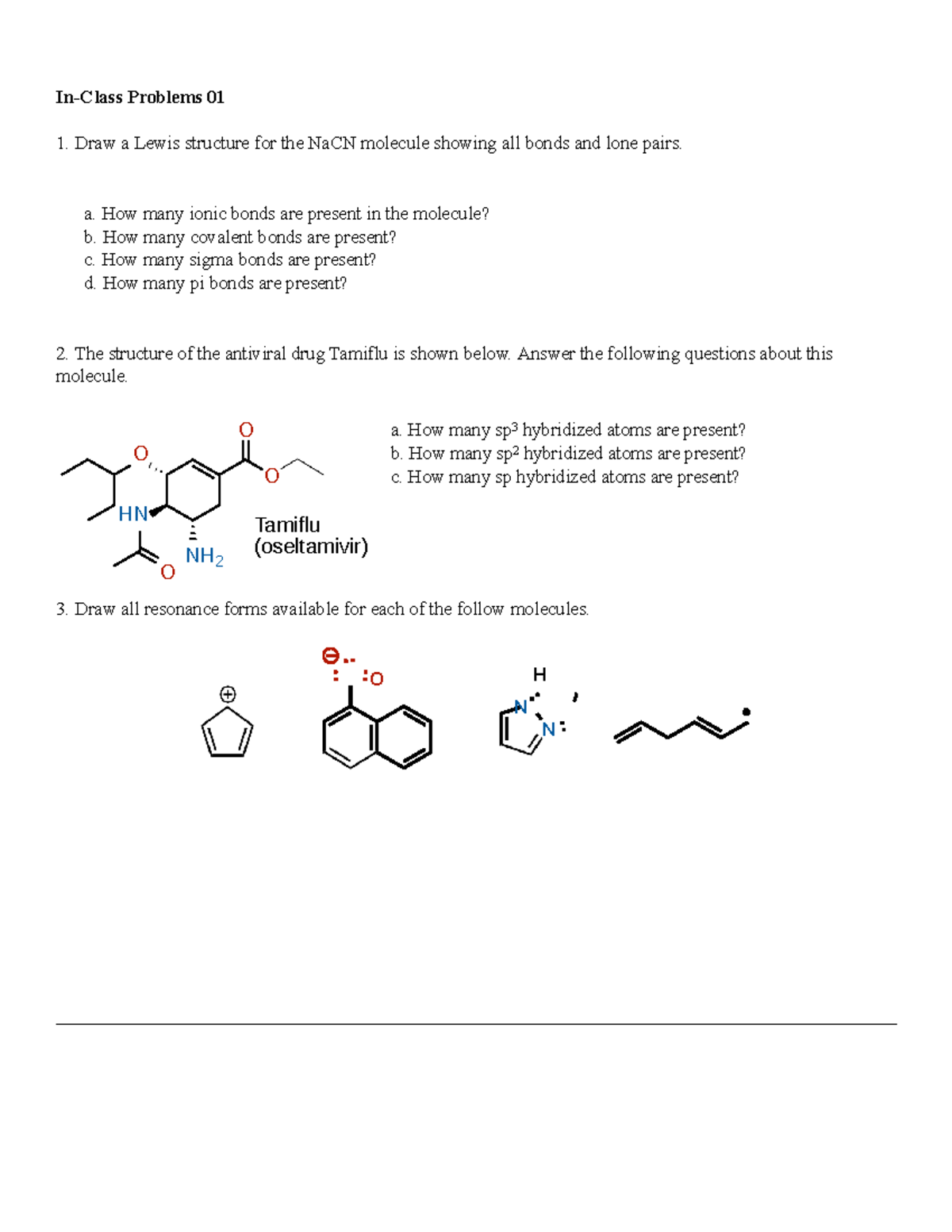 Inclass-01-220825 - Lewis structure, sp hybridization, resonance forms ...