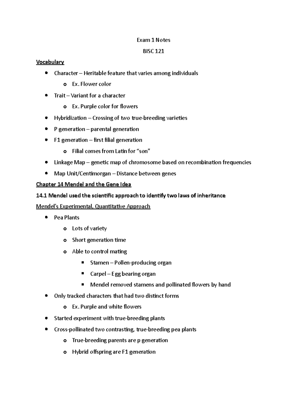 BISC 121 Midterm Exam 1 Notes - Exam 1 Notes BISC 121 Vocabulary ...