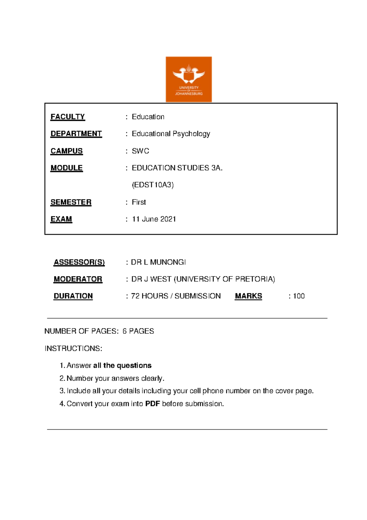 EDS10A3-MAIN - Educational studies 3A/B - FACULTY : Education ...