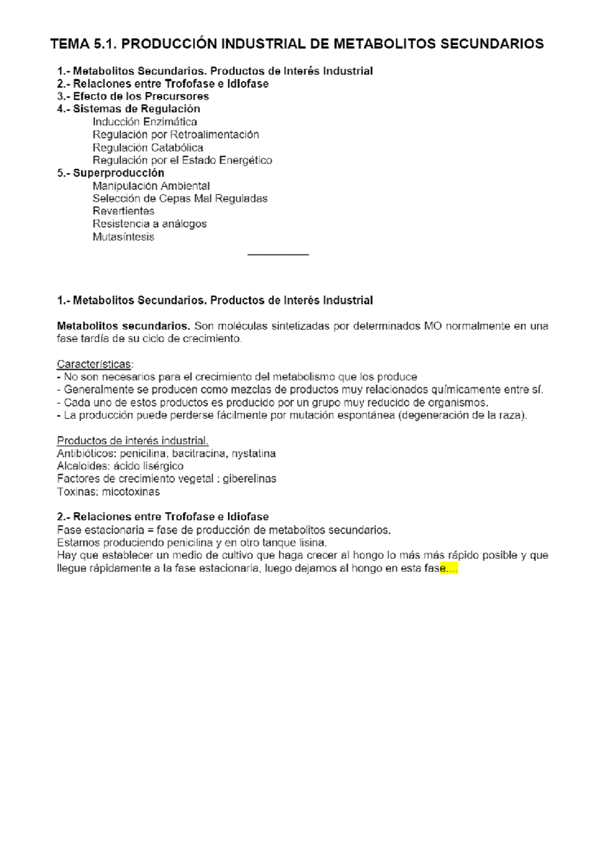 TEMA 5.1. Producción Industrial DE Metabolitos Secundarios - PDF ...