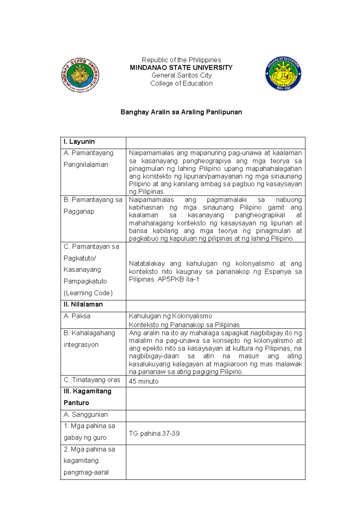 DETAILED LESSON PLAN - ARALING PANLIPUNAN G5 Q2 - Republic of the ...