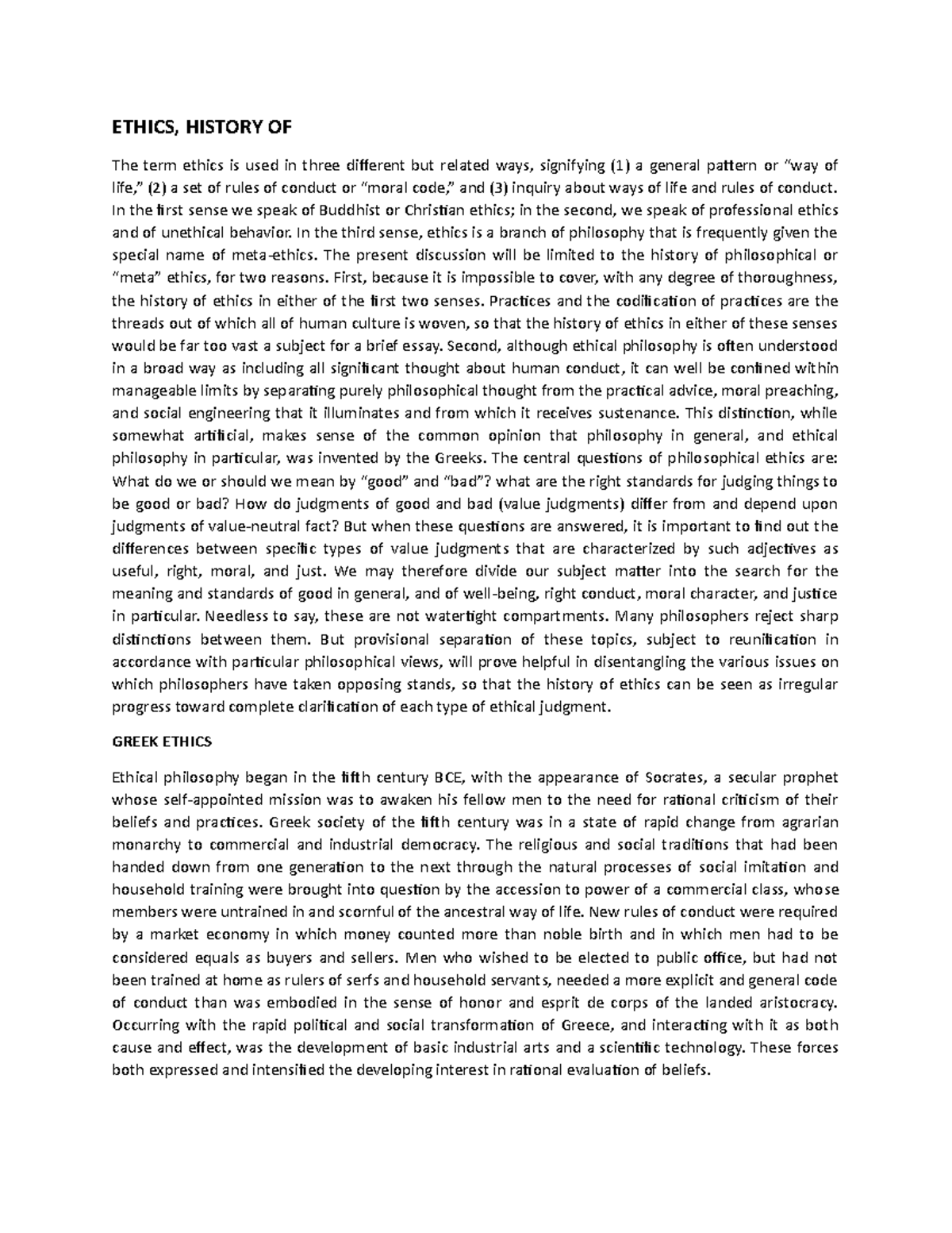 The Historical bacyof Ethics - ETHICS, HISTORY OF The term ethics is ...