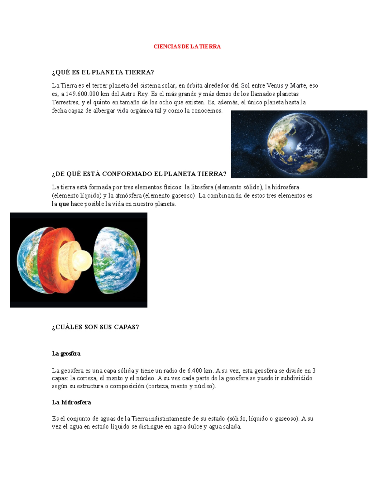 Ciencias DE LA Tierra - CIENCIAS DE LA TIERRA ¿QUÉ ES EL PLANETA TIERRA ...