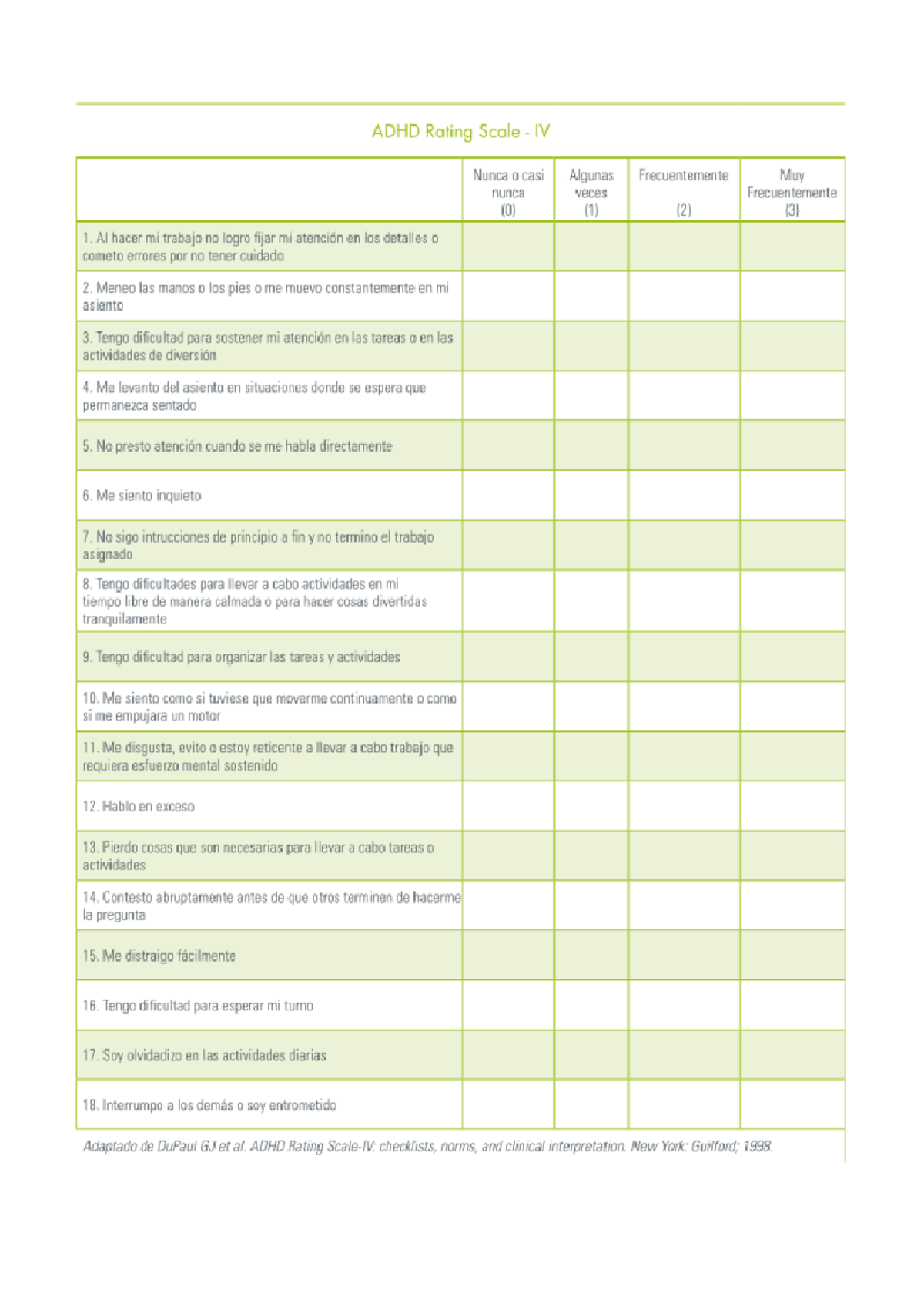ADHD Rating scale IV adultos - ADHD Rating Scale IV Nunca 0 casi ...