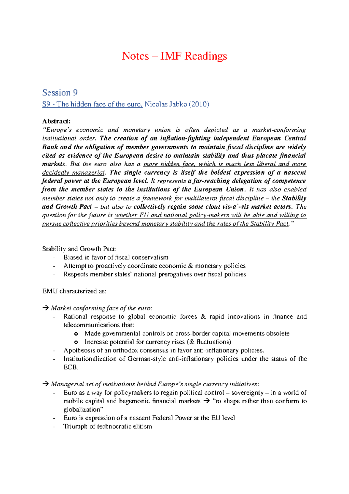 Notes - IMF Readings - Apuntes 1-30 - Notes – IMF Readings Session 9 S9 ...
