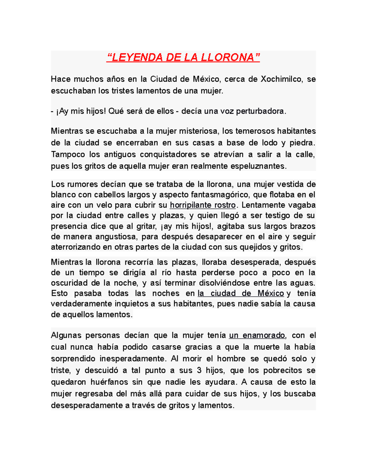 Leyenda DE LA Llorona - “LEYENDA DE LA LLORONA” Hace muchos años en la ...