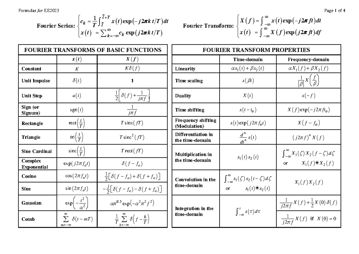 EE2023 Formulas - Handout - Warning: TT: undefined function: 32 ( ) ( ) ( ) ( ) ∞ =−∞ = − ...