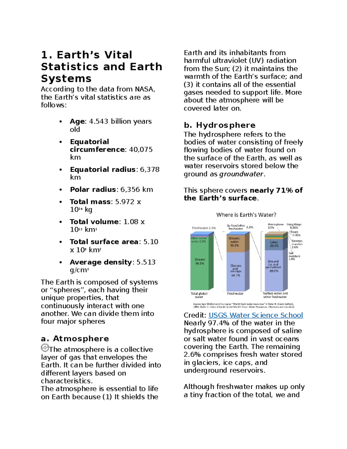 Science review - 1. Earth’s Vital Statistics and Earth Systems ...
