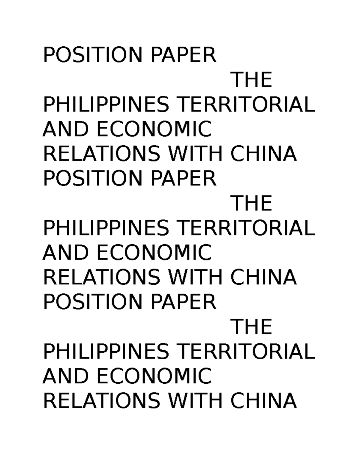 Critical analysis - POSITION PAPER THE PHILIPPINES TERRITORIAL AND ...