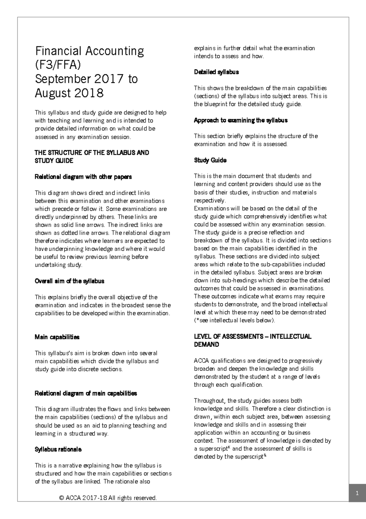 Financial Accounting Summary - 1 Financial Accounting (F3/FFA ...