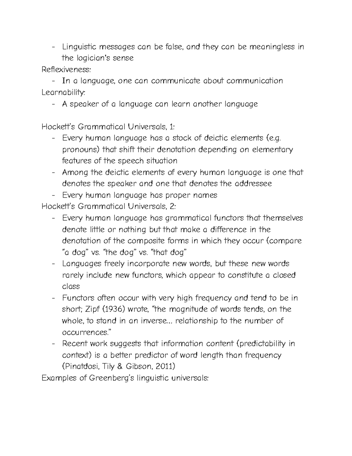 Clps 0800- lecture notes - Linguistic messages can be false, and they ...