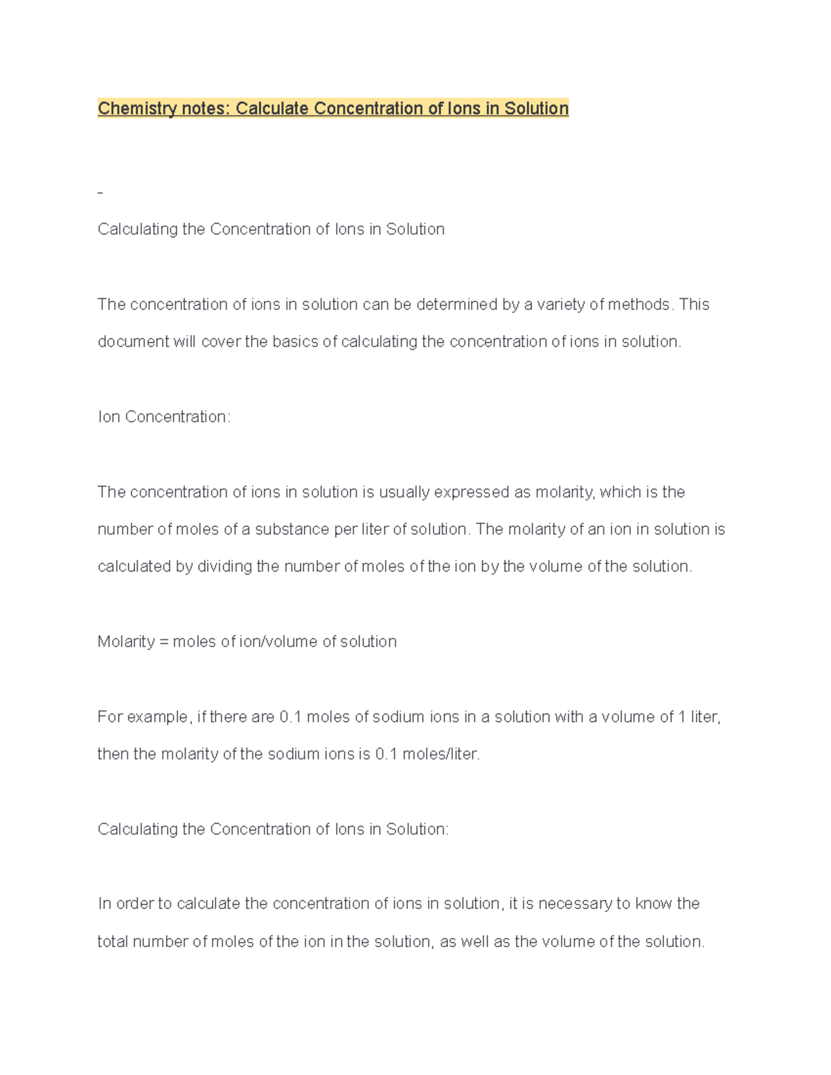Chemistry (17) - Chemistry notes: Calculate Concentration of Ions in ...