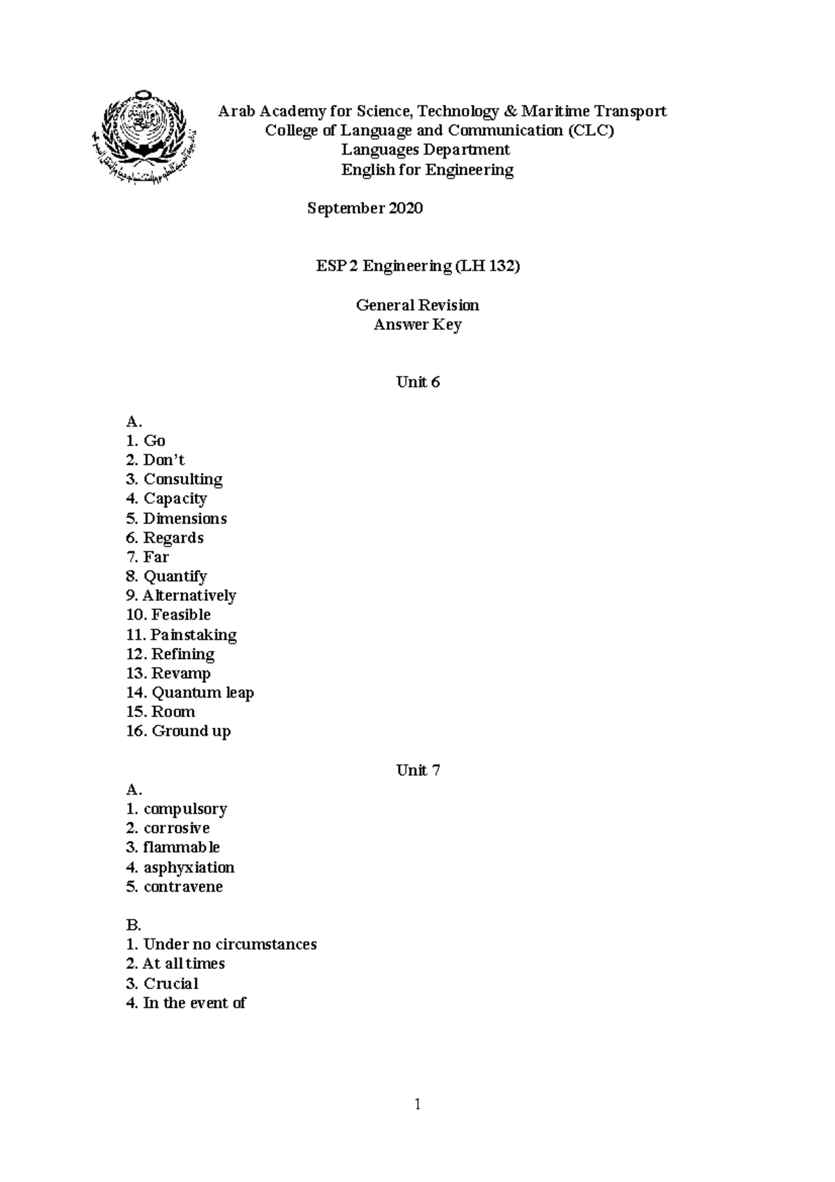 ESP 2 Final Revision Sheets AK - Arab Academy for Science, Technology ...
