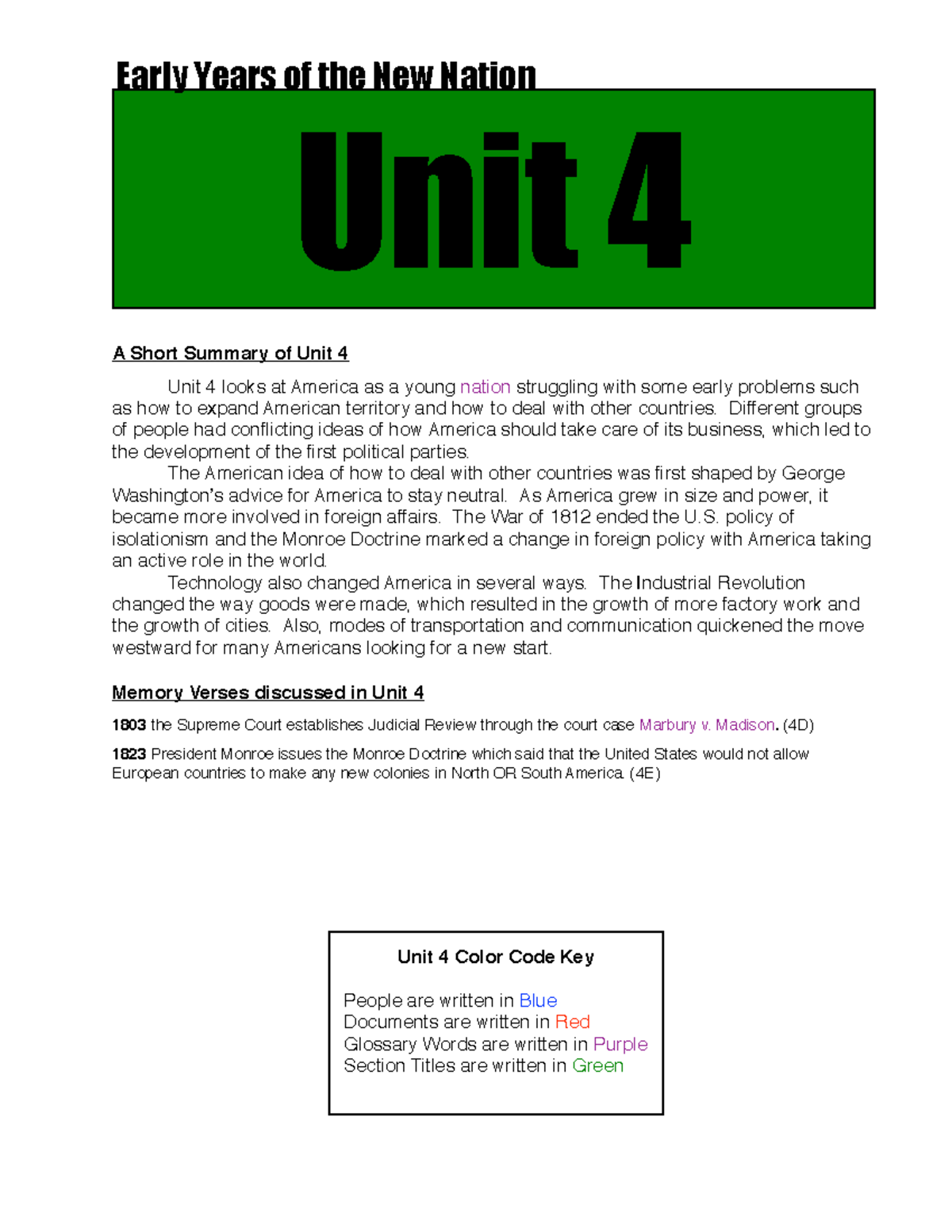 Copy of Dowell Early Republic - Unit 4 Early Years of the New Nation ...