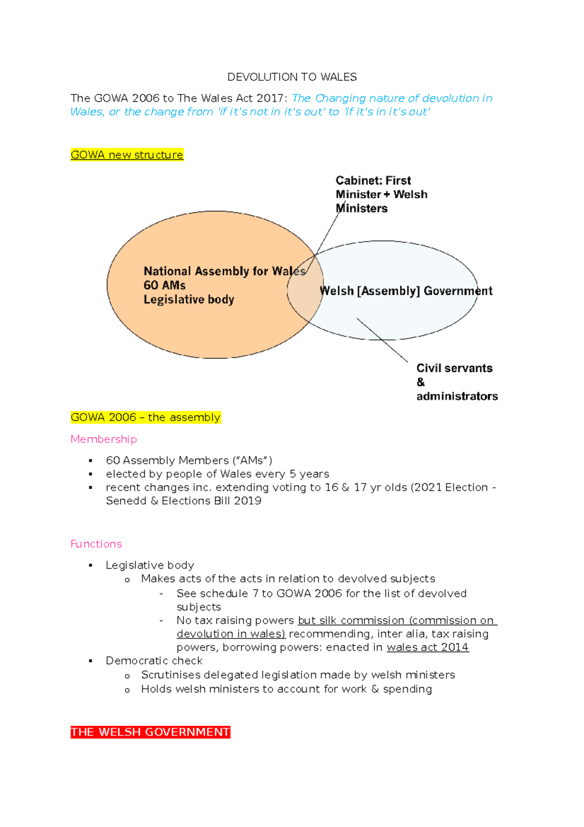 Public Law - Devolution - DEVOLUTION TO WALES The GOWA 2006 to The ...